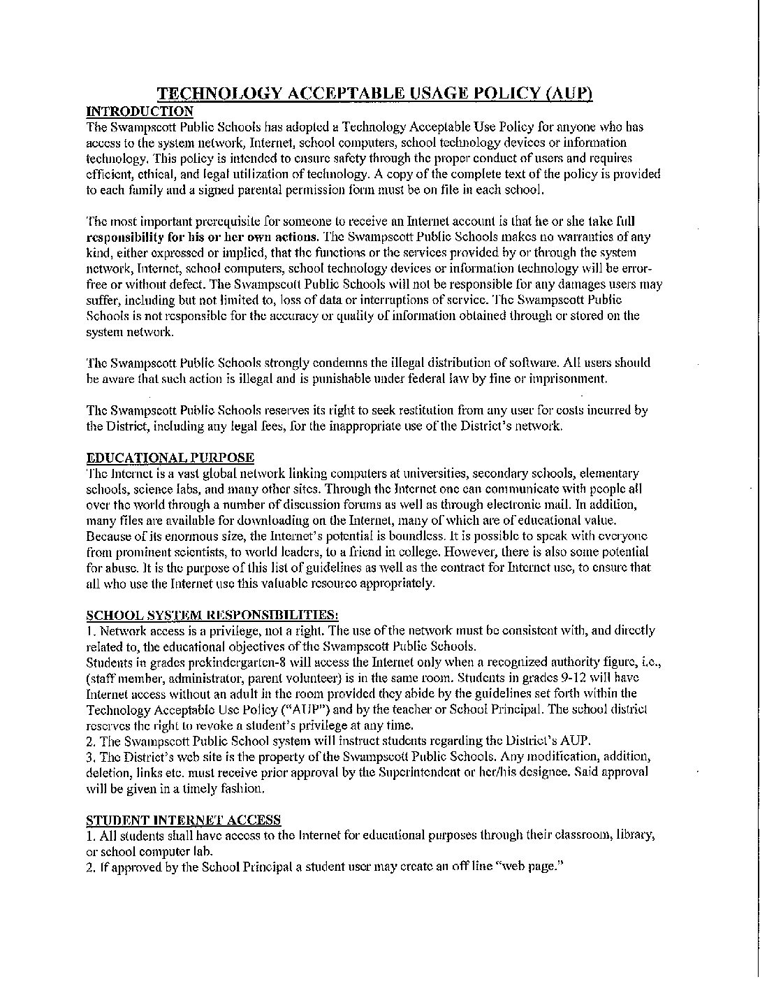 6 Acceptable Use Policy 2015-16 – Swampscott Public Schools